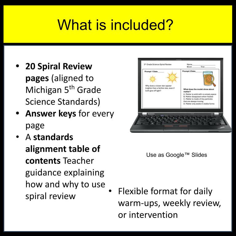 5th Grade Science Spiral Review Warm-Ups M-STEP Test Prep