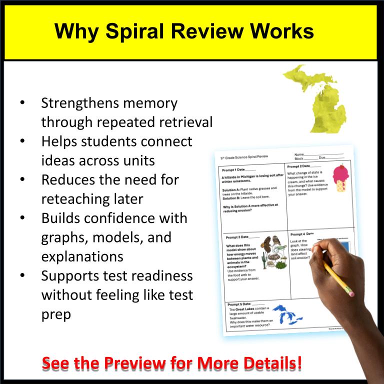 5th Grade Science Spiral Review Warm-Ups M-STEP Test Prep