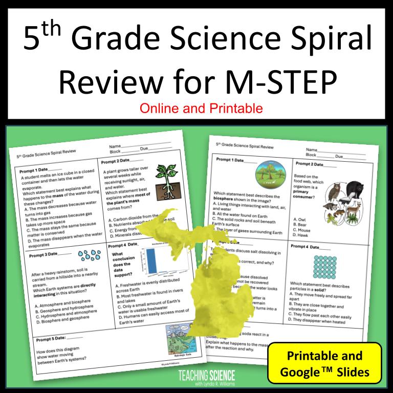 5th Grade Science Spiral Review Warm-Ups M-STEP Test Prep