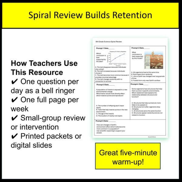8th Grade Science Spiral Review Science CAST Test Prep