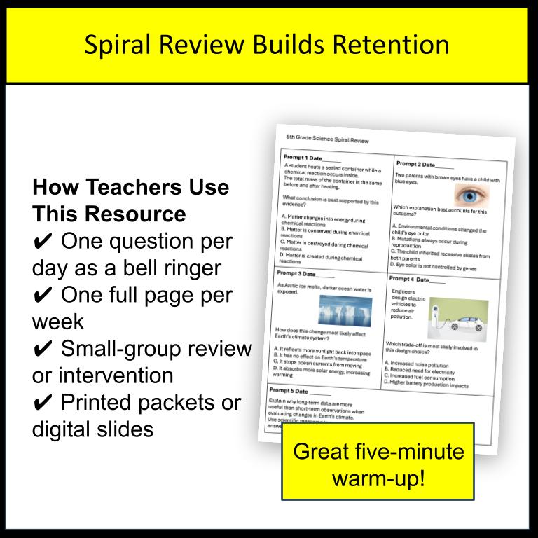 MCAS 8th Grade Science Spiral Review and MCAS Test Prep