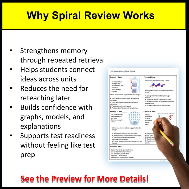 MCAS 8th Grade Science Spiral Review and MCAS Test Prep