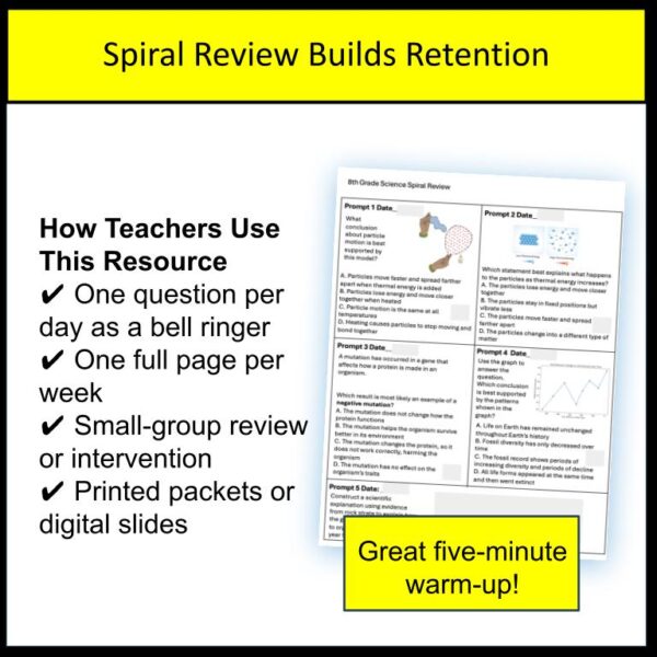 8th Grade Science Spiral Review for M-STEP Test Prep