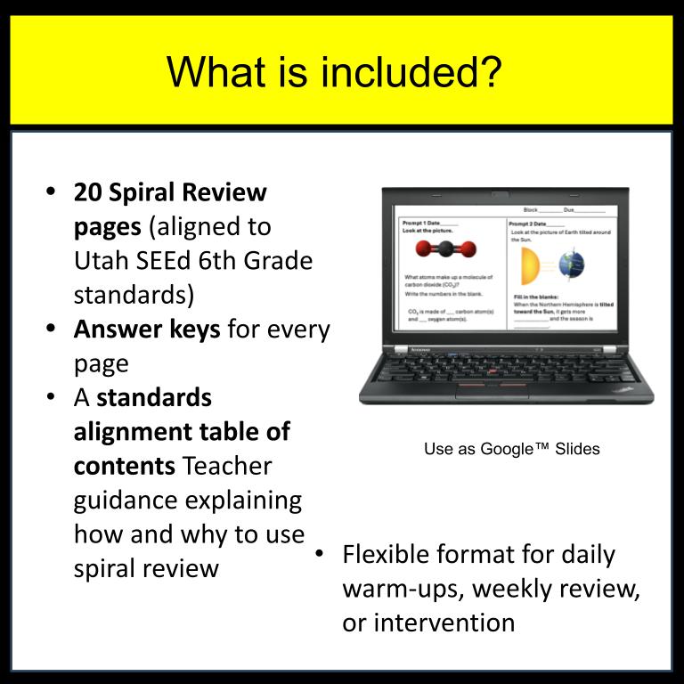 6th Grade Science Spiral Review Utah SEEd Test Prep