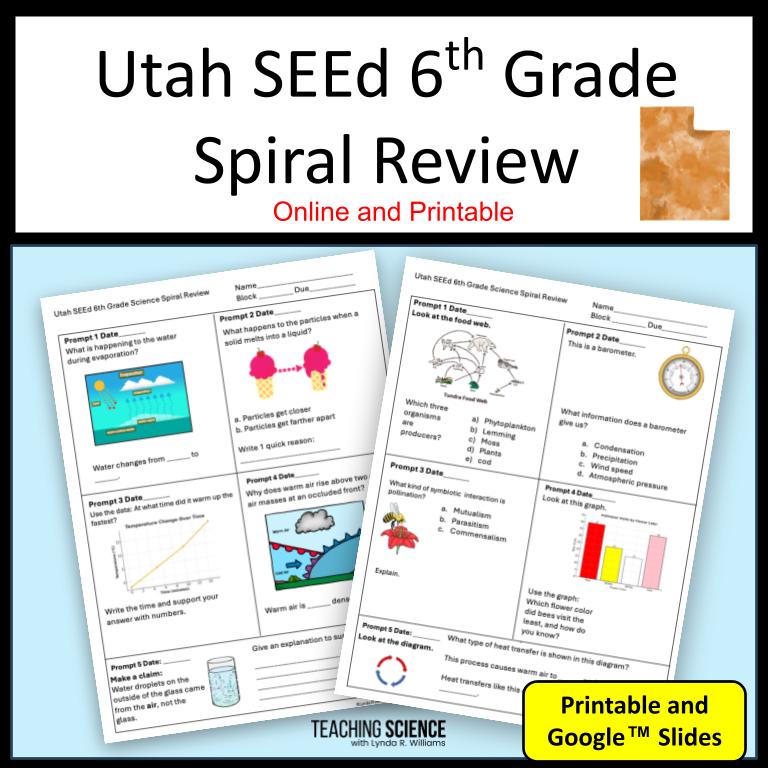 6th Grade Science Spiral Review Utah SEEd Test Prep