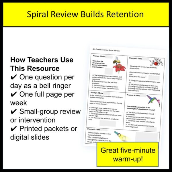 4th Grade NGSS Test Prep Science Spiral Review