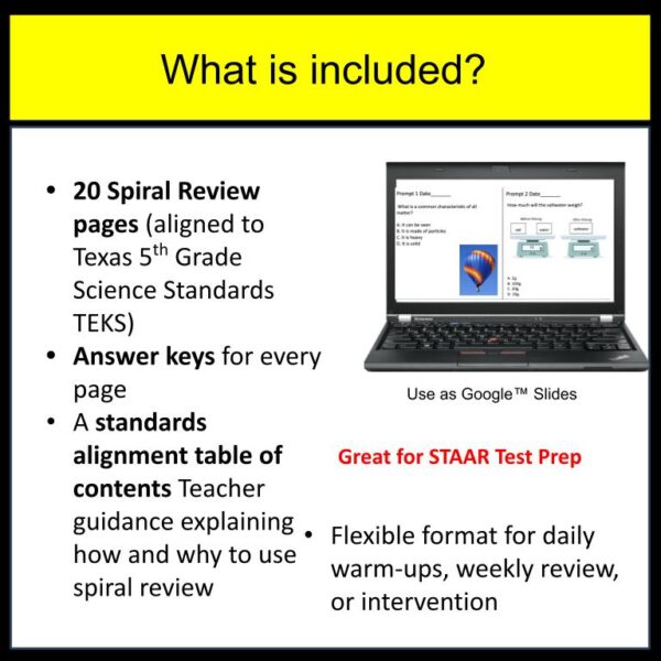 5th Grade TEKS Science Spiral Review STAAR Test Prep