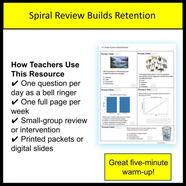 Minnesota 5th Grade Science Spiral Review and MCA Test Prep
