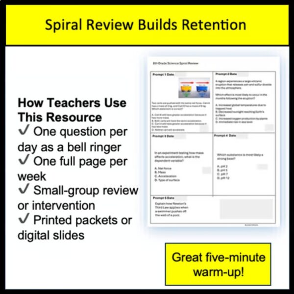 8th Grade Science STAAR Prep & TEKS Science Spiral Review
